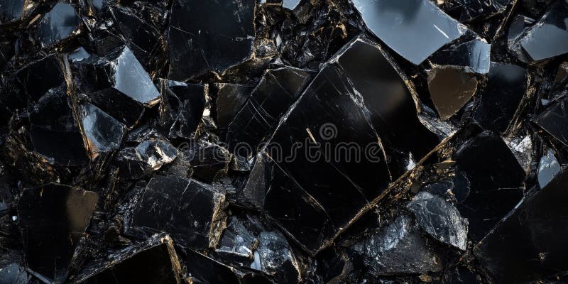 Mysterious Obsidian Stone Background Glossy Black Sharp Fractured Edges ...