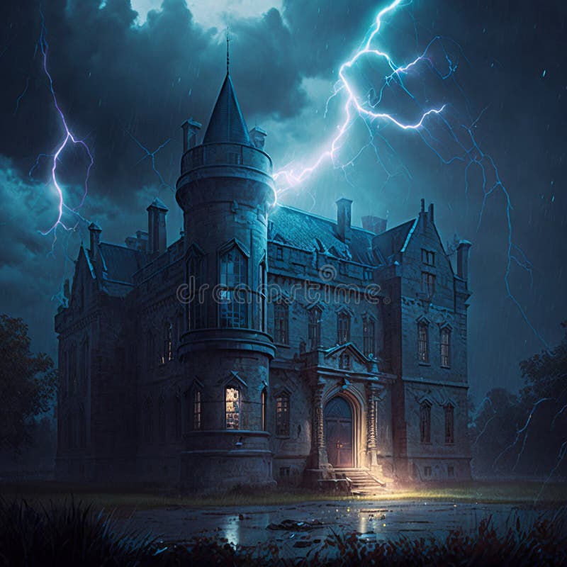 Mysterious Old Castle on a Stormy Night Stock Illustration ...