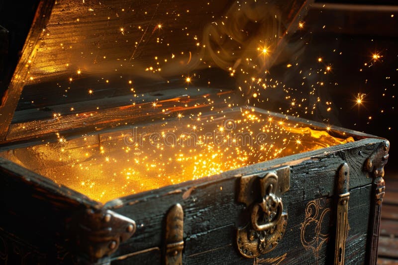 Mysterious Old Chest Opening with a Burst of Golden Light Inside Stock ...