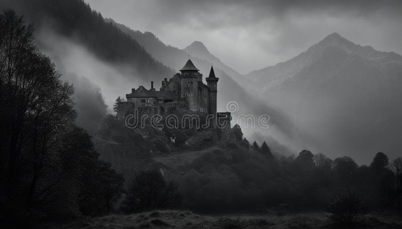 Mysterious Old Ruin Atop Foggy Mountain Range Generated by AI Stock ... Mysterious Old Ruin Atop Foggy Mountain Range Generated by AI Stock ...