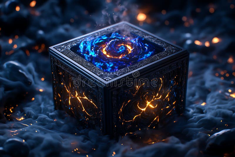 A Mysterious Ornate Box with Glowing Blue Flames Emanating from Its ...