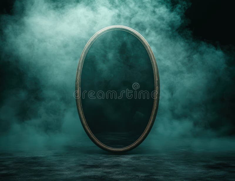Mysterious Oval Mirror in Misty Atmosphere Stock Illustration ...
