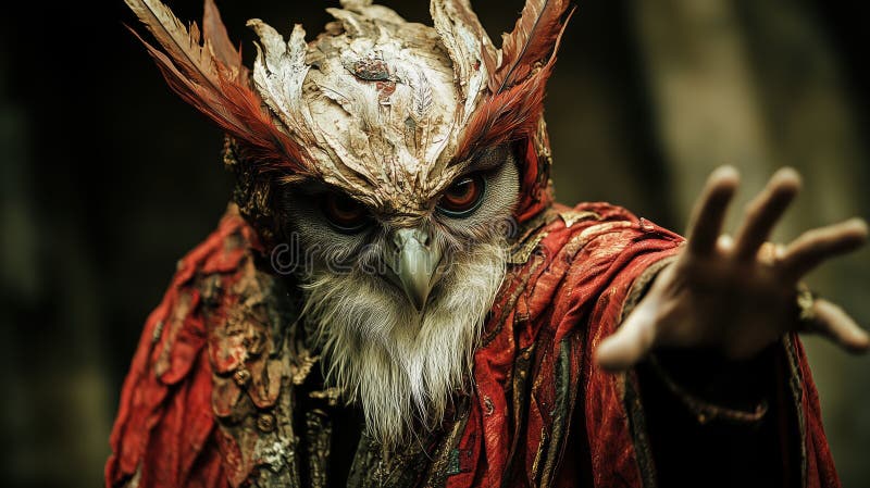 Owl-like Sorcerer Figure in Red Robe. Stock Illustration - Illustration ...