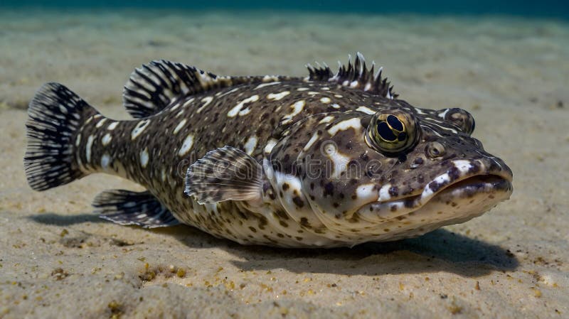 Mysterious Oyster Toad Fish Gliding through Cloudy Waters with a Sandy ...