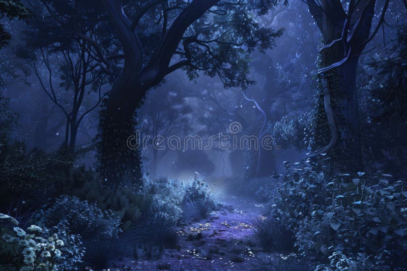 A Mysterious Path in a Dark Forest at Night. Perfect for Spooky-themed ...