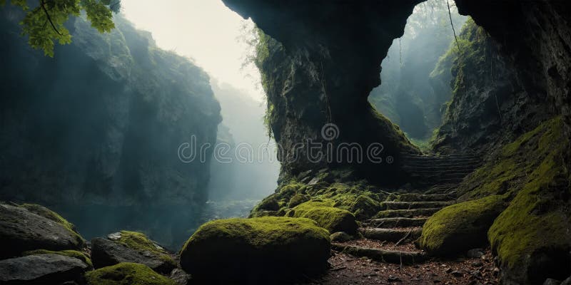 Mysterious Path through a Dark Ravine Stock Illustration - Illustration ...