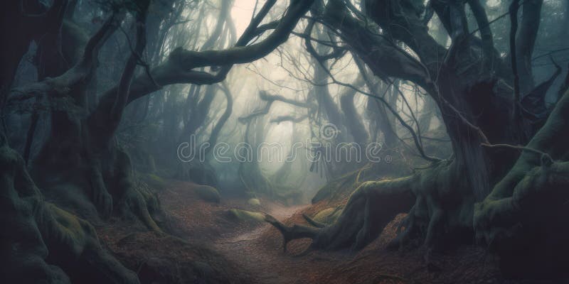 Mysterious Path in Fantasy Forest. Generative AI Illustration Stock ...