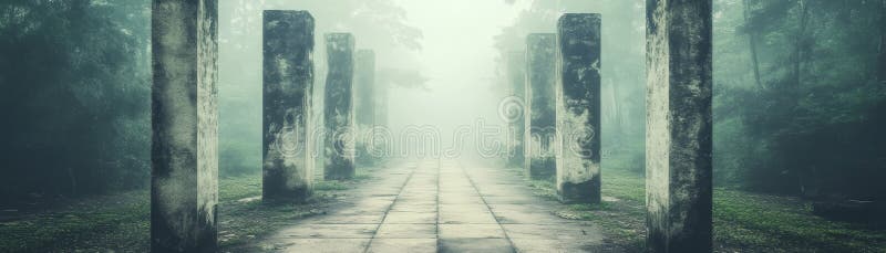 Mysterious Path Lined with Tall Pillars Leading To a Misty Horizon ...