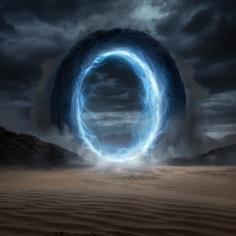 Mysterious Portal in Desert Landscape Stock Illustration - Illustration ...