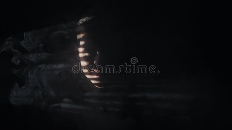 Mysterious Portrait of Man with Light and Shadow on Face Stock Footage ...