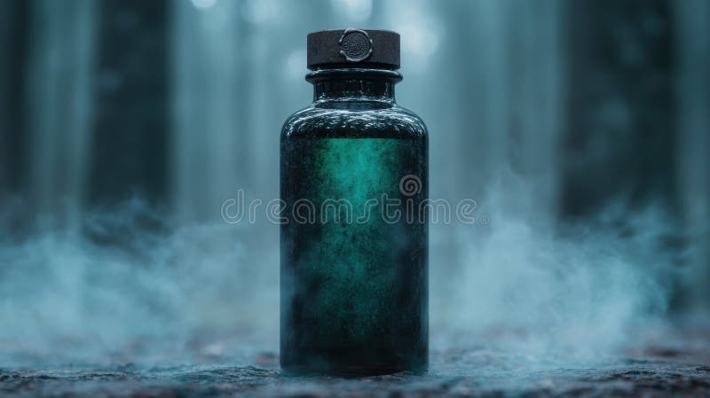Mysterious Potion Bottle in Misty Forest Stock Illustration ...