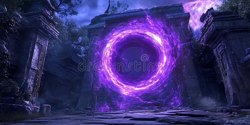 Mysterious Purple Portal in a Dark Forest Stock Illustration ...