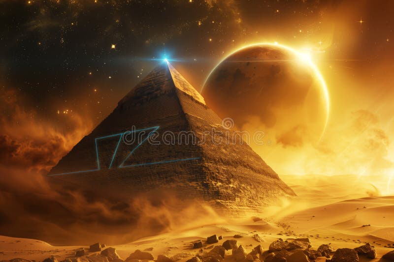 Mysterious Pyramid on Desert Stock Illustration - Illustration of ...