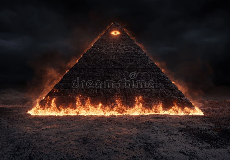 Mysterious Pyramid in Flames Stock Illustration - Illustration of ...