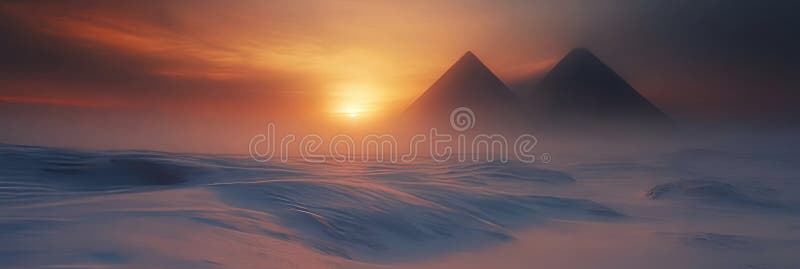 Mysterious Pyramids Under Burning Sunrise in the Desert Abstract ...