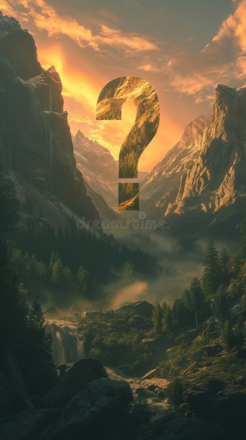 Mysterious Question Mark Floating Over a Surreal Mountain Landscape at ...