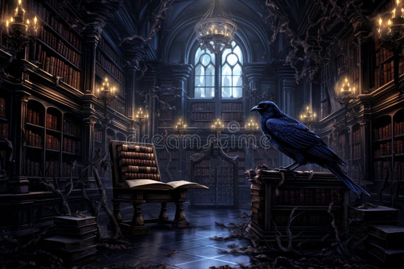 Mysterious Raven Ancient Library Old. Generate Ai Stock Image - Image ...
