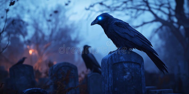 Mysterious Raven on a Graveyard at Dusk Stock Illustration ...