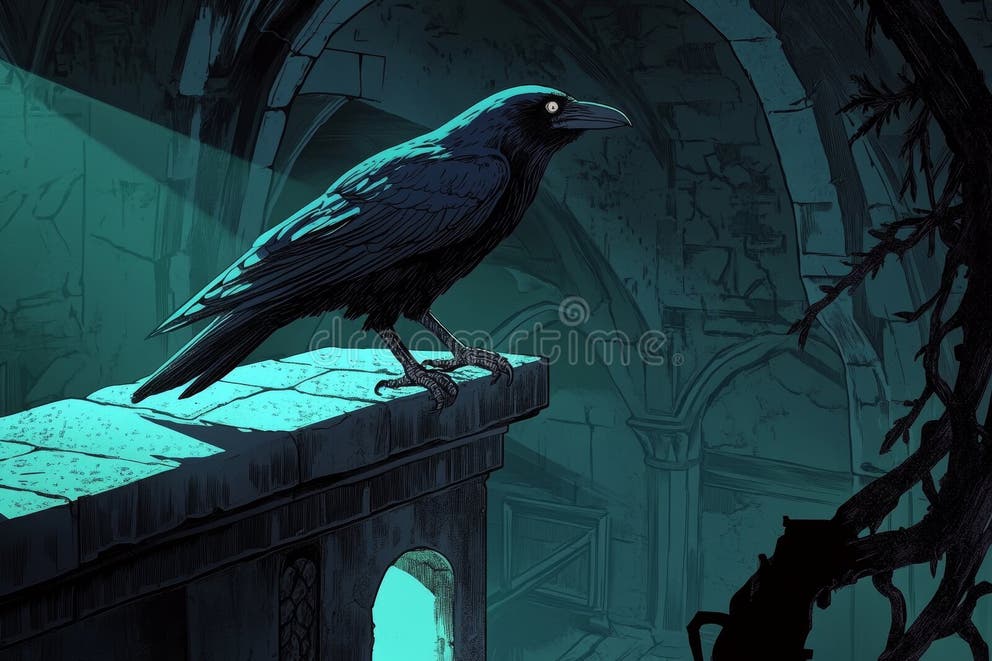 A Mysterious Raven Perched in an Enigmatic Gothic Setting Full of ...