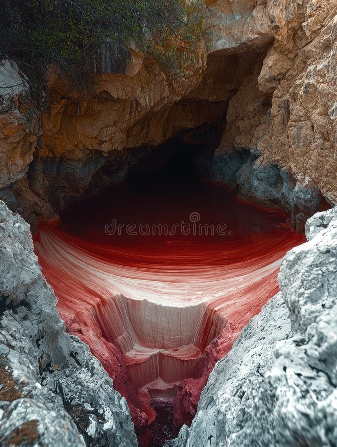 A Mysterious Red Cave with Unique Rock Formations. Stock Illustration ...