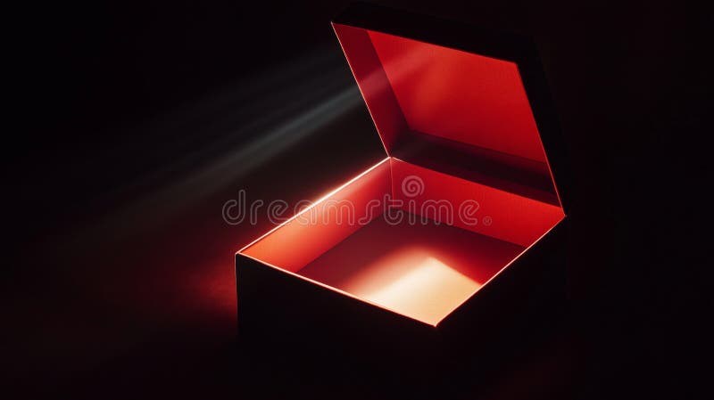 Mysterious Red Glow from Open Box in Dark Setting Stock Photo - Image ...