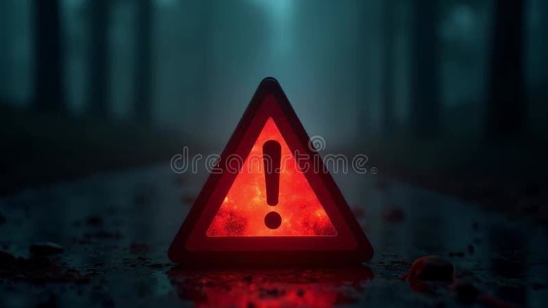 Mysterious Red Glowing Exclamation Mark on a Dark Path Symbolizing ...