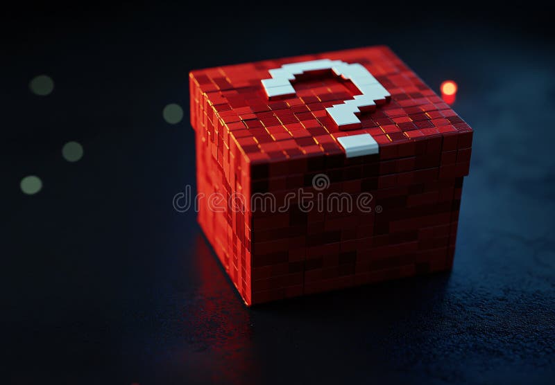 Mysterious Red Pixelated Gift Box with Question Mark High Quality Image ...