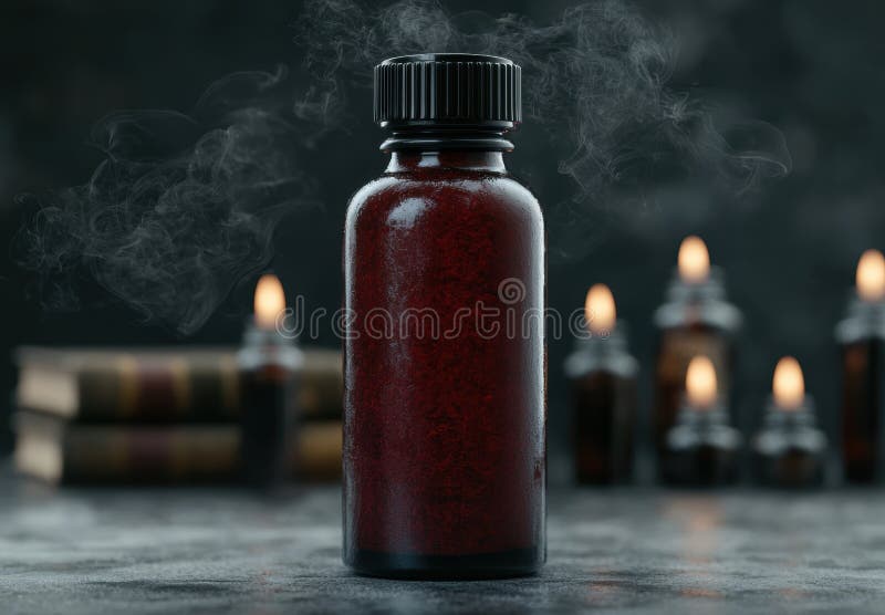 Mysterious Red Potion Bottle with Smoke Stock Illustration ...