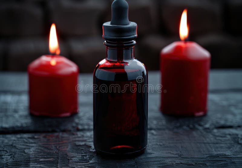 Mysterious Red Potion in Dark Bottle Stock Illustration - Illustration ...