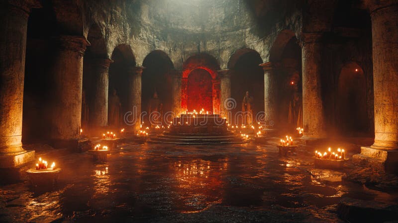 Mysterious ritual chamber stock illustration. Illustration of cathedral ...
