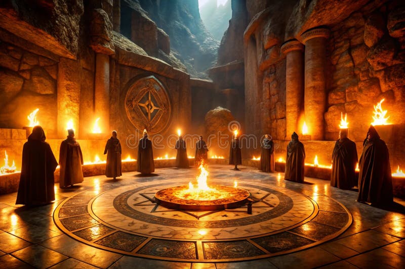 Mysterious Ritual in a Monumental Underground Space with Blazing ...