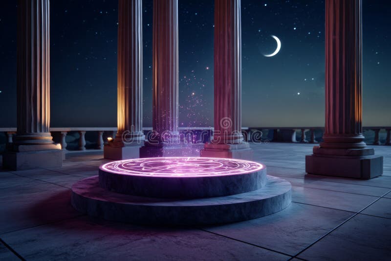 Mysterious Ritual Platform with Glowing Magical Circle and Crescent ...