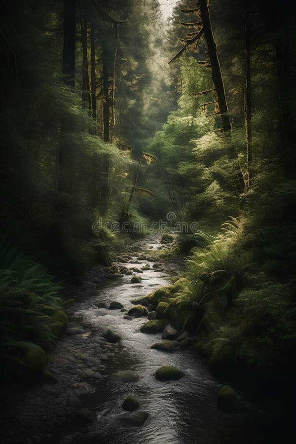Mysterious River in the Forest. Nature Composition. Toned Stock ...