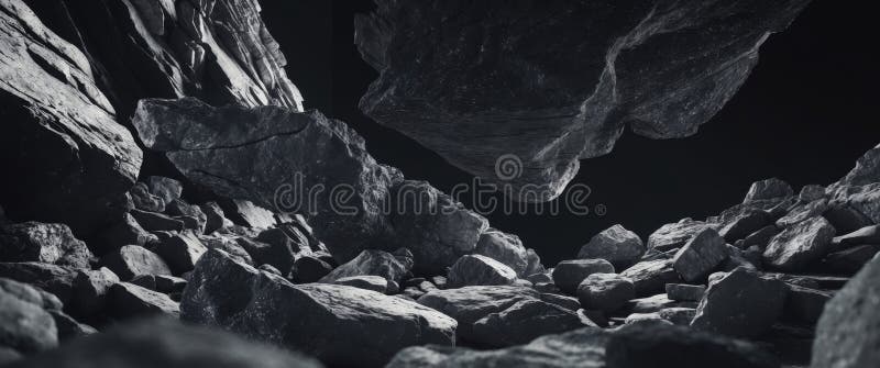 Mysterious Rocks on Black Background Evoking Depth and Natural Beauty ...