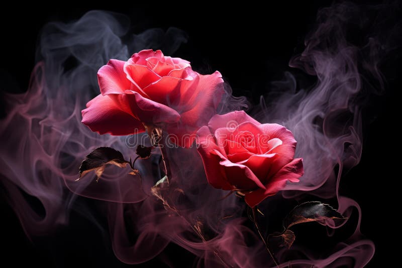 Mysterious Rose Flowers in Smoke. Generate Ai Stock Illustration ...