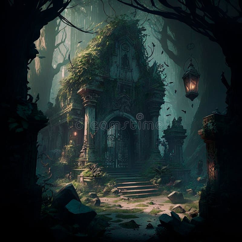 Mysterious Ruins in the Forest Stock Illustration - Illustration of ...