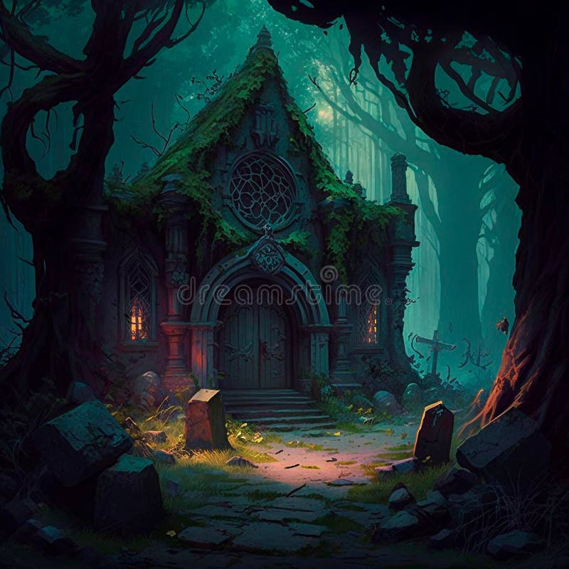 Mysterious Ruins in the Forest Stock Illustration - Illustration of ...