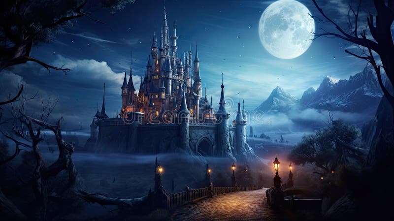 Mysterious Scary Castle on Halloween Night Stock Illustration ...