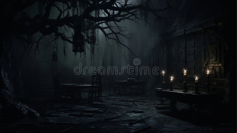 Mysterious Scene with Dim Lighting Stock Illustration - Illustration of ...