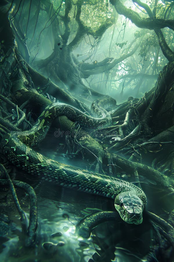 Mysterious Serpent Slithering through Enchanted Forest with Sunlight ...