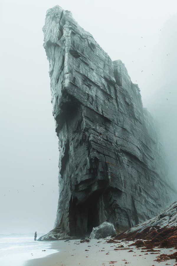 The Mysterious Sharp Edge of the Cliff Rocks Near the Sea and a Man on ...
