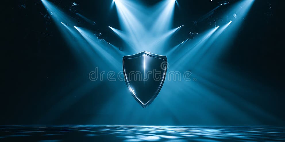 Mysterious Shield Illuminated by Dramatic Blue Stage Lights Stock ...