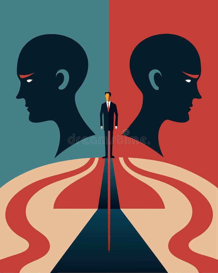 A Mysterious Silhouette with Two Opposing Figures Inside Signifying the Constant Internal ...