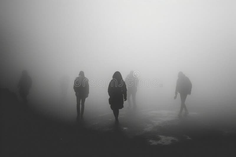 Mysterious Silhouettes of a Group of People in the Fog Stock ...