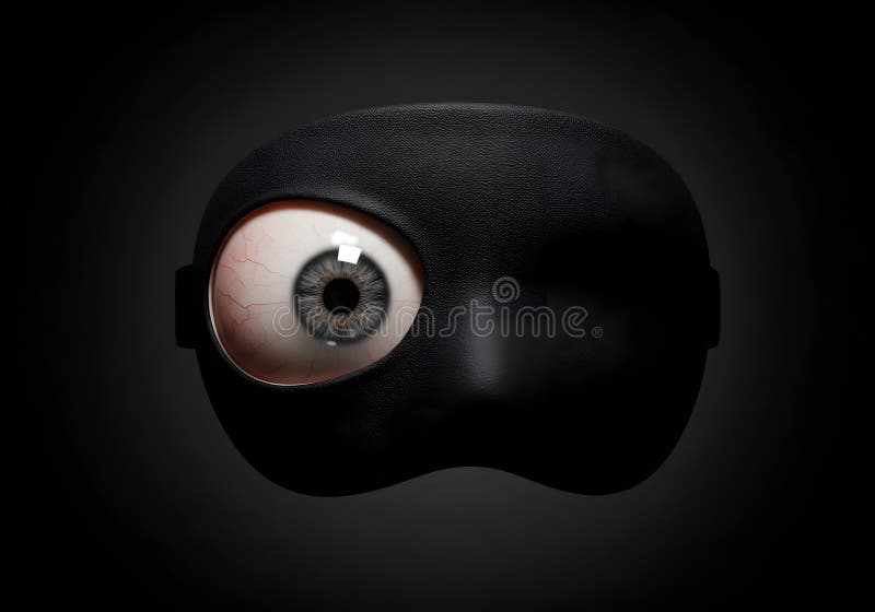 Mysterious Single Eye Peering through a Black Sleep Mask: a 3D Rendered ...