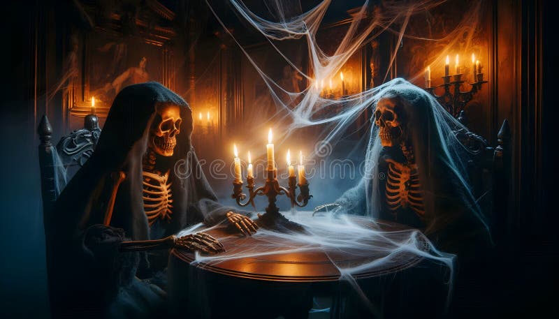 Mysterious Skeletons in a Haunted Setting Stock Illustration ...