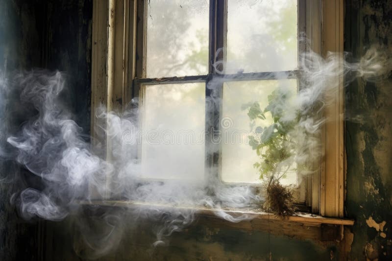 Mysterious Smoke Drifting from a Cracked Window Stock Illustration ...