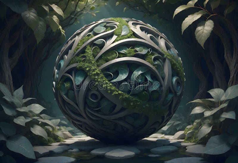 Mysterious Spherical Object with Complex Green Pattern Resembling Vines ...