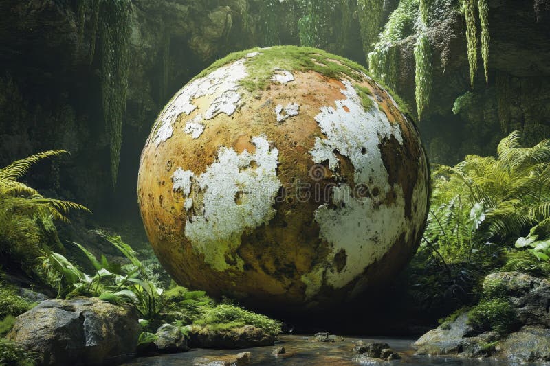 Mysterious Spherical Rock Covered in Moss Discovered in a Lush Forest ...