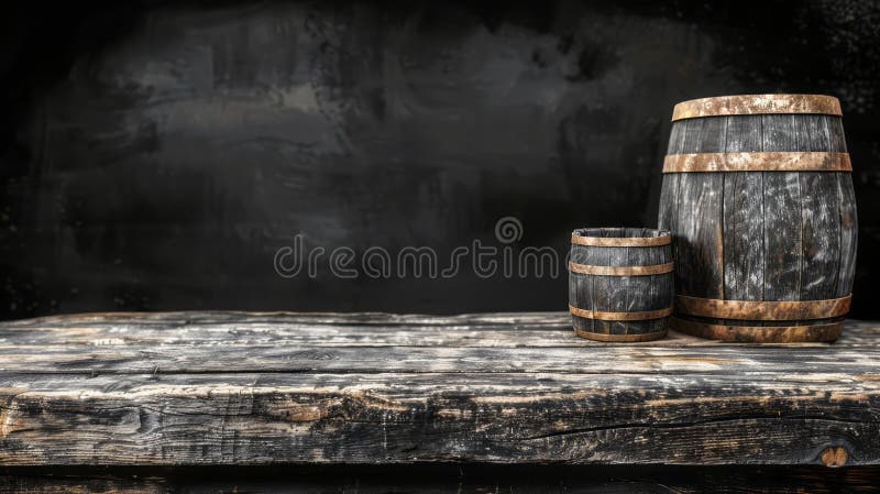 Mysterious Stacked Wooden Barrels on a Weathered Rustic Table Set ...